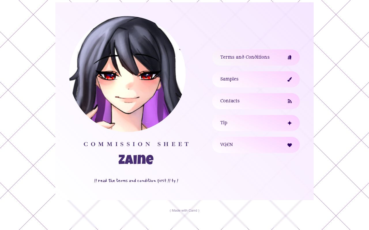 Commission sheet Zaine